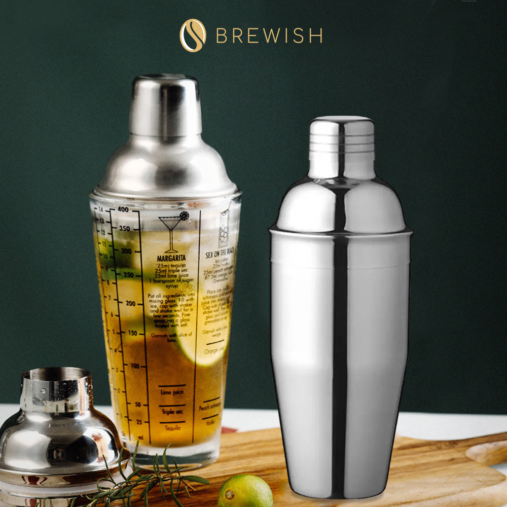 BREWISH Glass Stainless Steel Cocktail Shaker Bartender Tools Drink ...