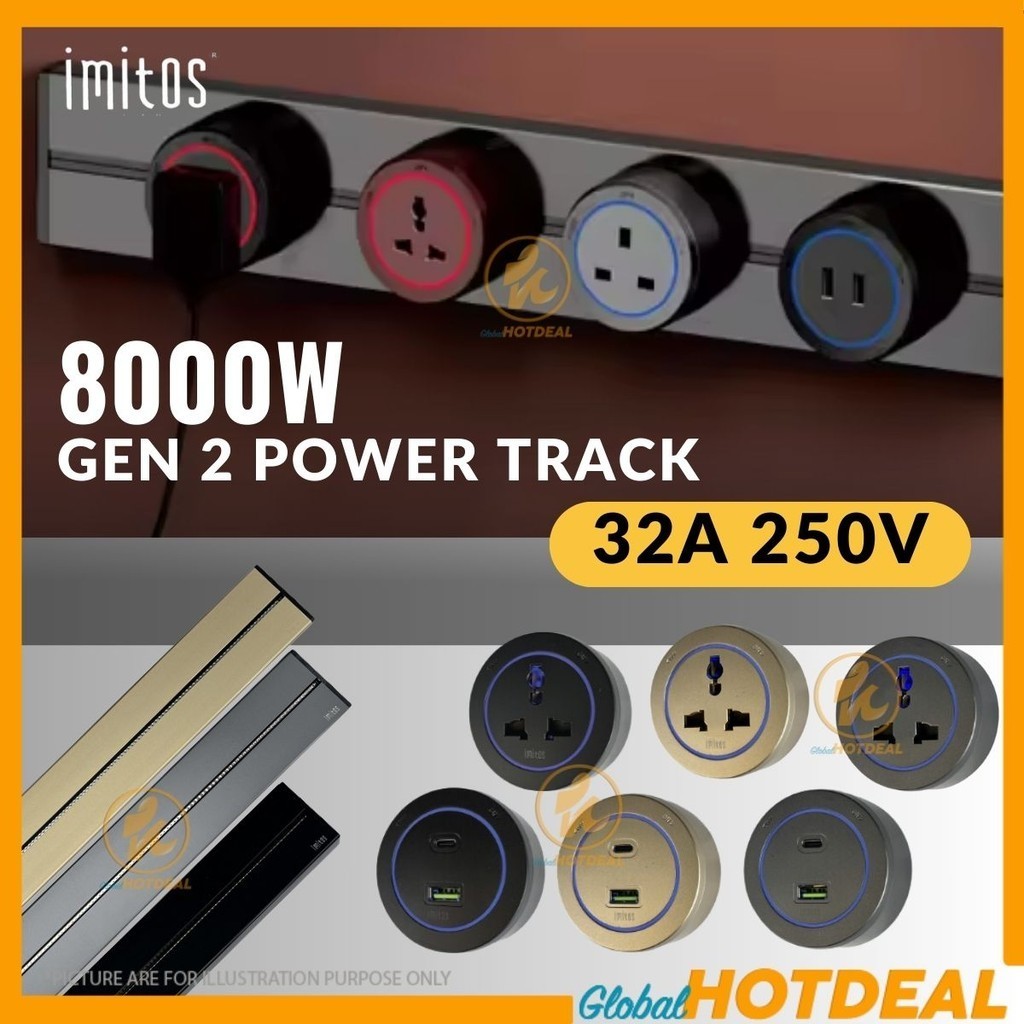 IMITOS Gen 2 Power Track Socket Switch 8000W 32A Long Rail Bar Multi ...
