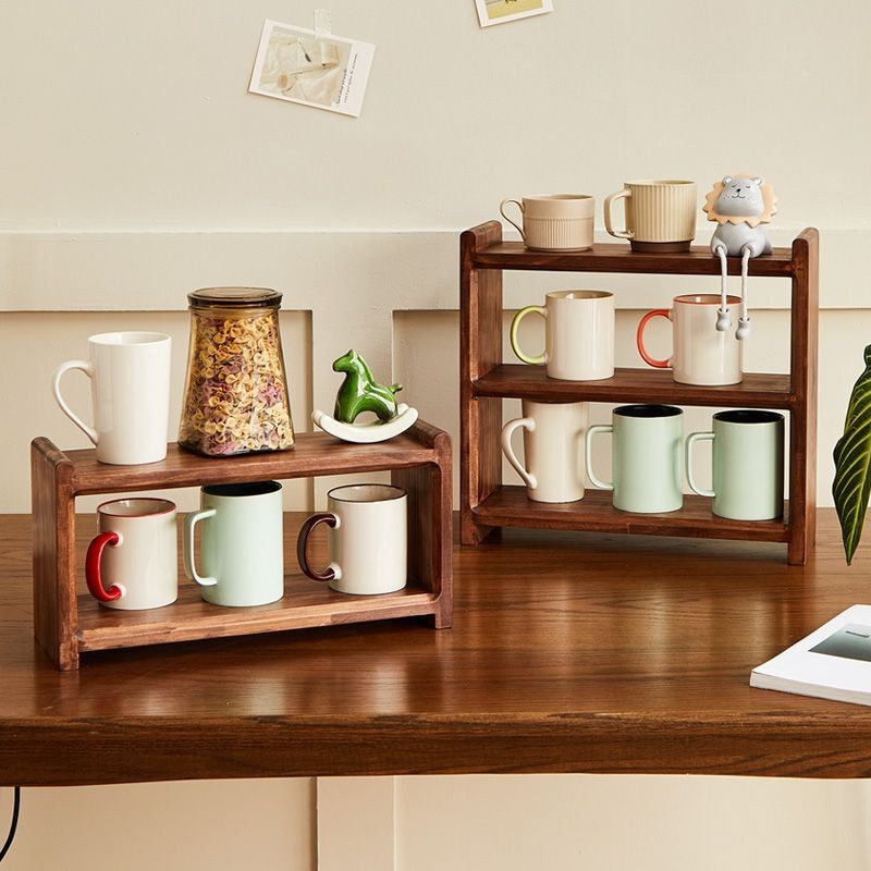 【Ready stock】Solid wood desktop multi-layer storage rack cup rack tea ...