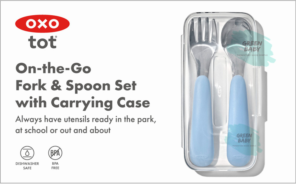 Oxo Tot On-The-Go Fork and Spoon Stainless Steel Fork n Spoon Set With Case Baby Fork and Spoon ...