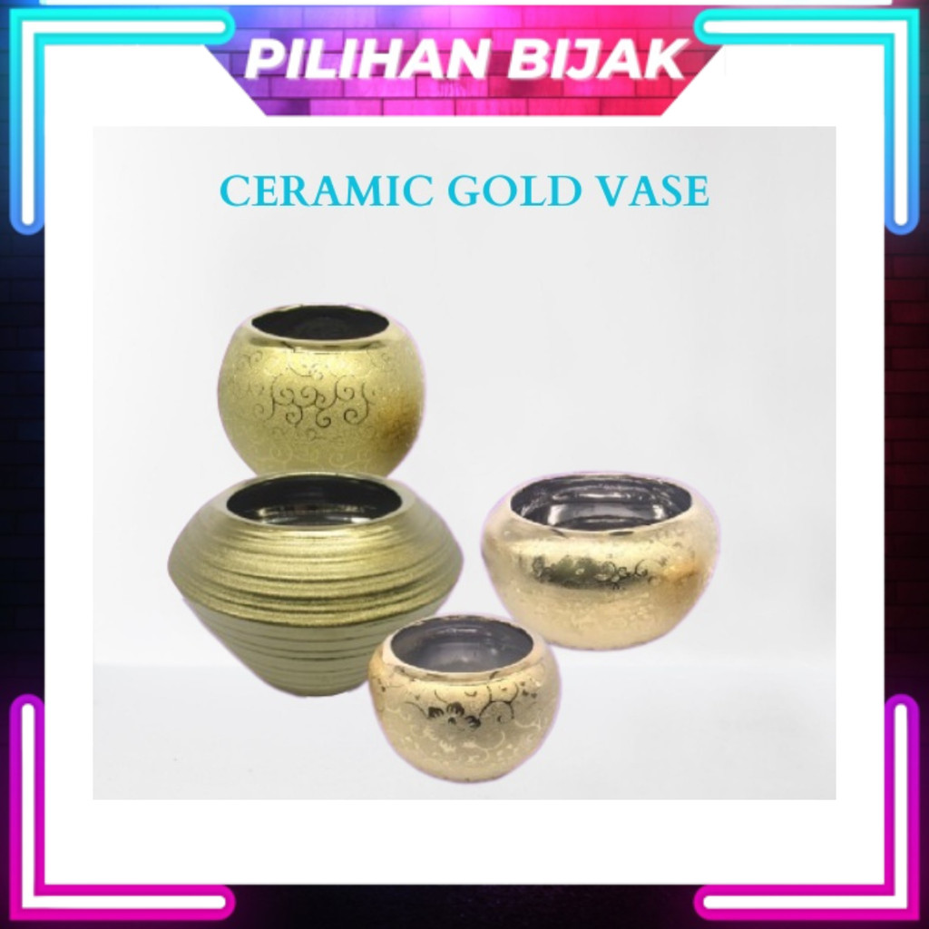 Premium Gold Vase Ceramic Vase Flower Vase Home Decor Vase Pot Pasu ...