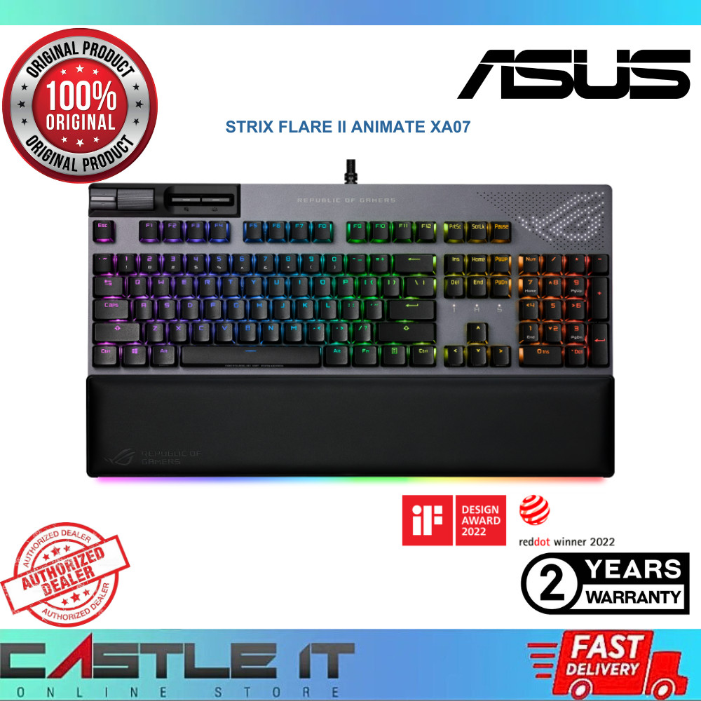 Asus ROG Strix Flare II Animate XA07 Wired Gaming Keyboard Red Brown ...