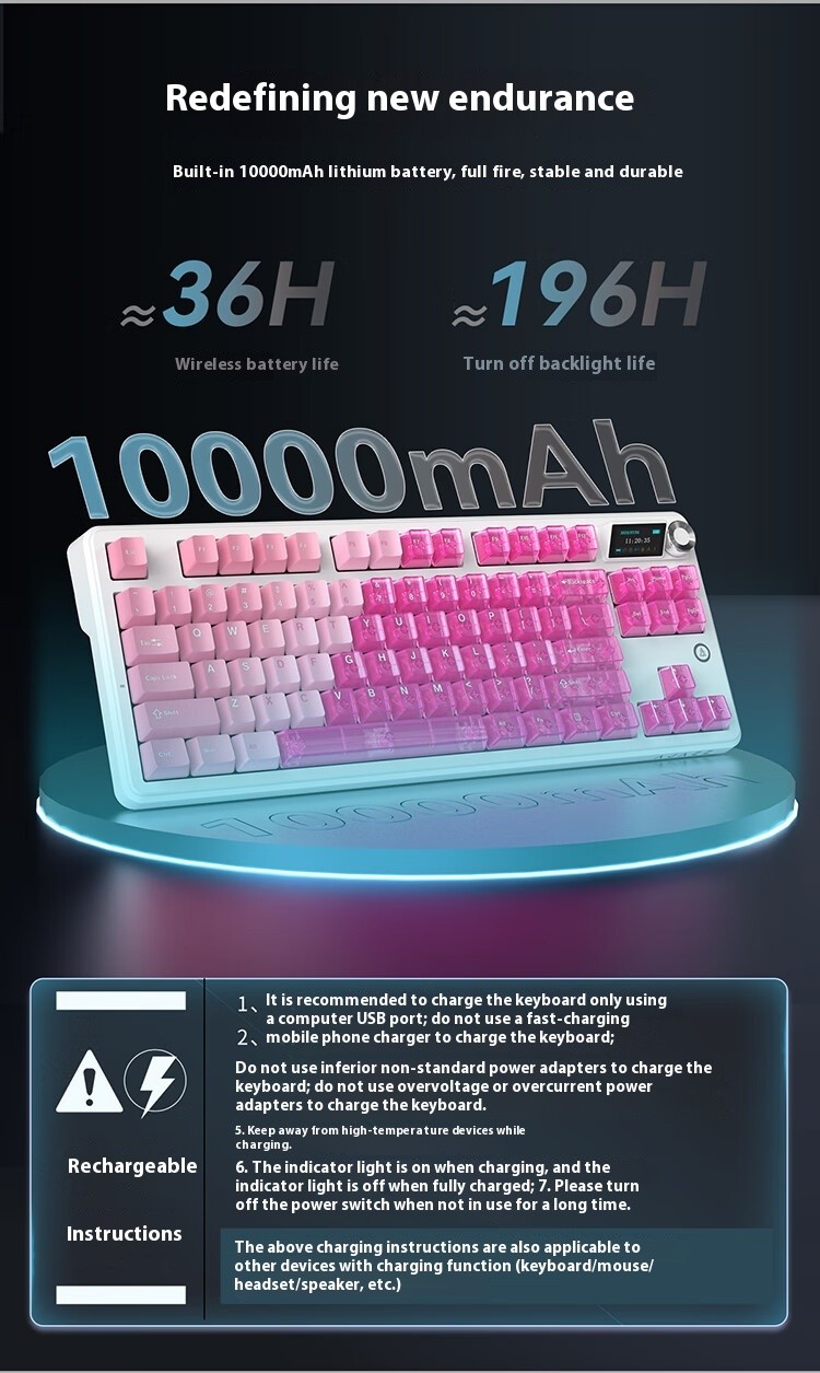 AJAZZ MK87 Gaming Wireless Bluetooth Tri-mode Keyboard Full Key Hot ...