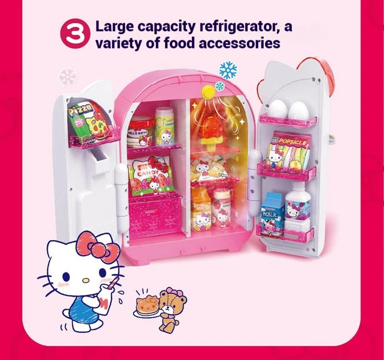 New Hello Kitty Mini Fridge - Interactive Play Kitchen Set with Lights ...