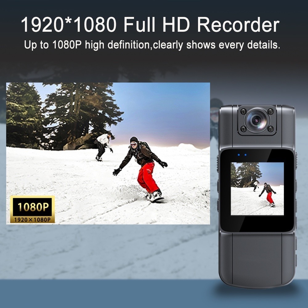 Mini Camera With 2K HD IPS Screen,180°Rotatable Len And Back Clip Full ...