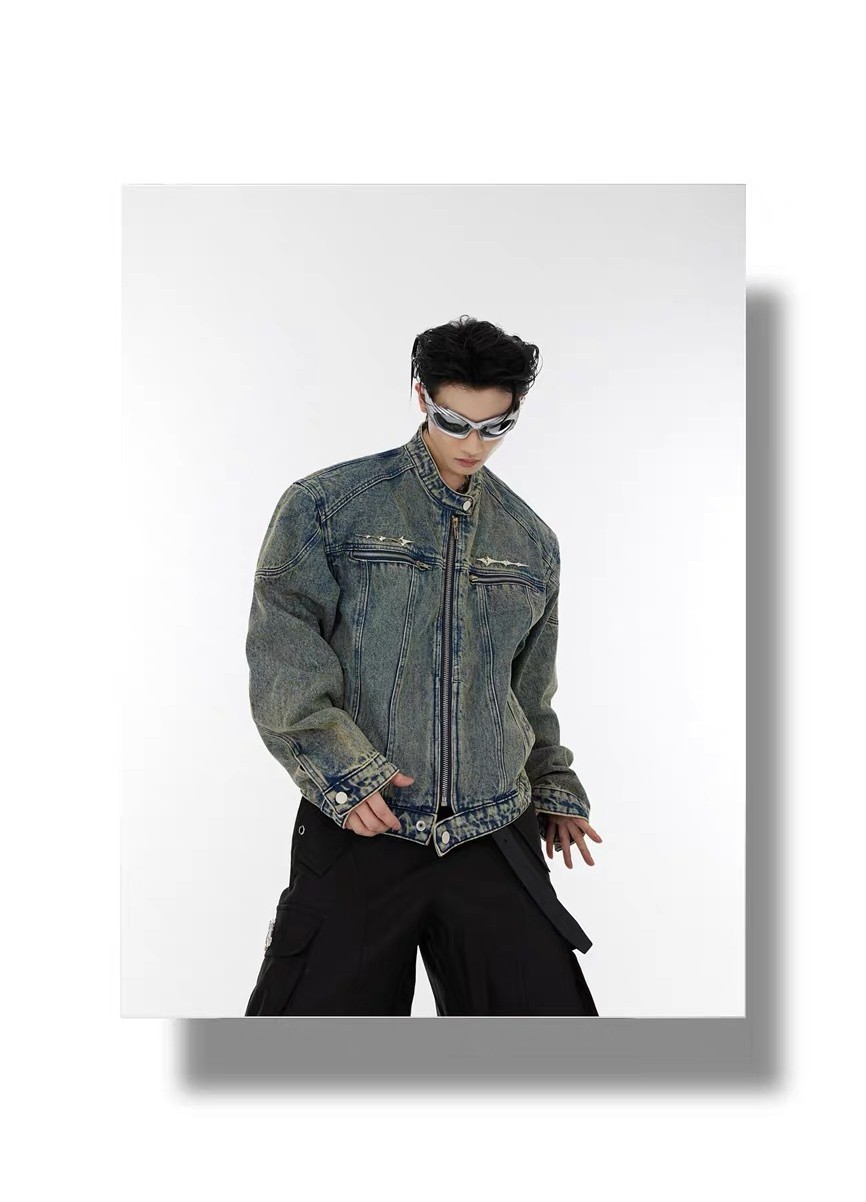 [X-MEN] American Retro Distressed Washed Shoulder Pads Short Style ...