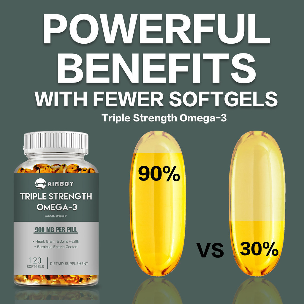 AIRBOY Omega 3 Fish Oil, Triple Strength OMEGA-3, 900 mg Per Caplet ...