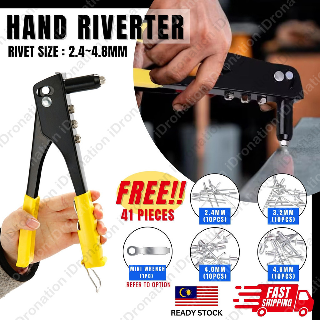 Hand Riveter Set 9" Inch Rivet Gun 2.4MM 3.2MM 4MM 4.8MM Rivets Nail ...