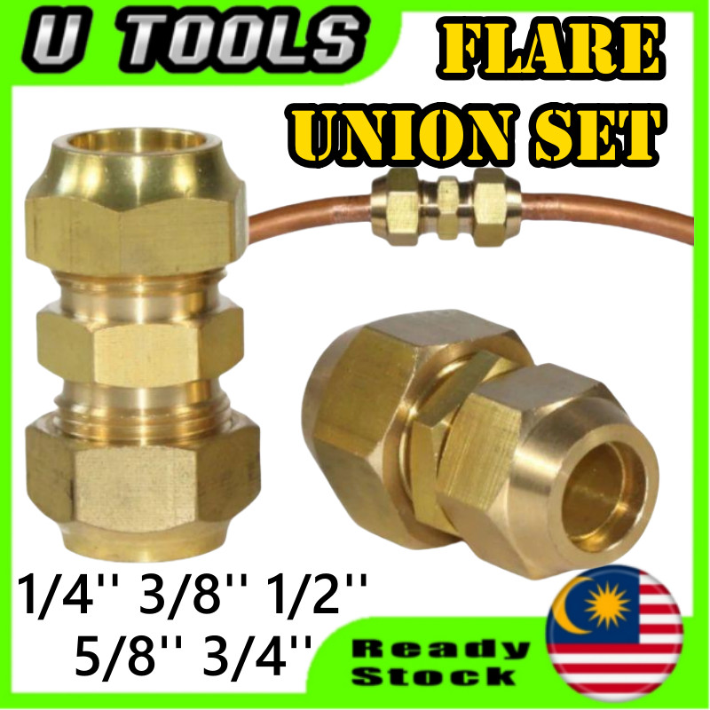 FLARE UNION SET Copper Flare Nut 1/4" 3/8" 1/2" 5/8" 3/4" ( 2 PCS FLARE ...