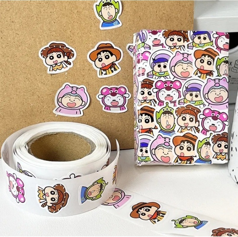 500PCS Anime Puppy Cute Stickers Kawaii Crayon Shin-chan Stickers Rolls ...