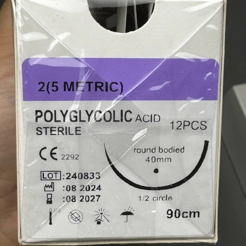 PGA 12pcs 90cm Disposable Synthetic Absorbable Surgical Suture With Needle Polyglycolic Acid PDO ...