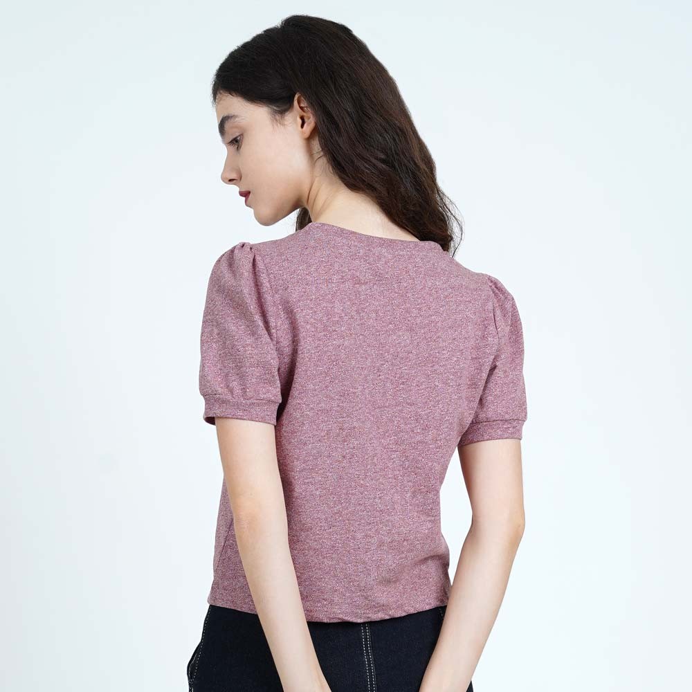 Nicole Round Neckline with Short Puff Sleeve Cropped Blouse (3 Color ...