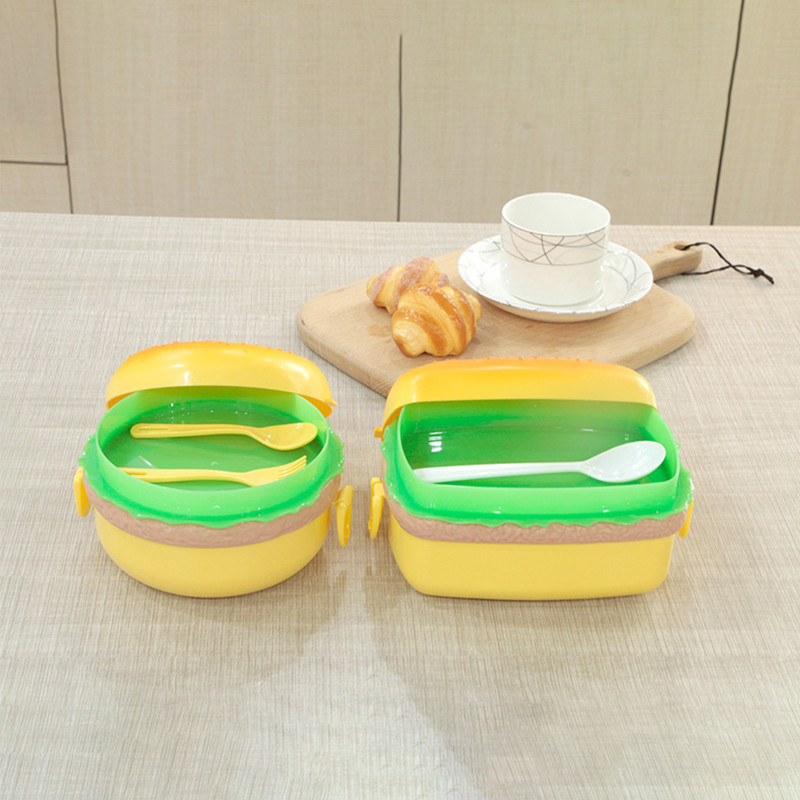 Creative Hamburger Shaped Lunch Box Cute Double Layer Bento Boxes for ...