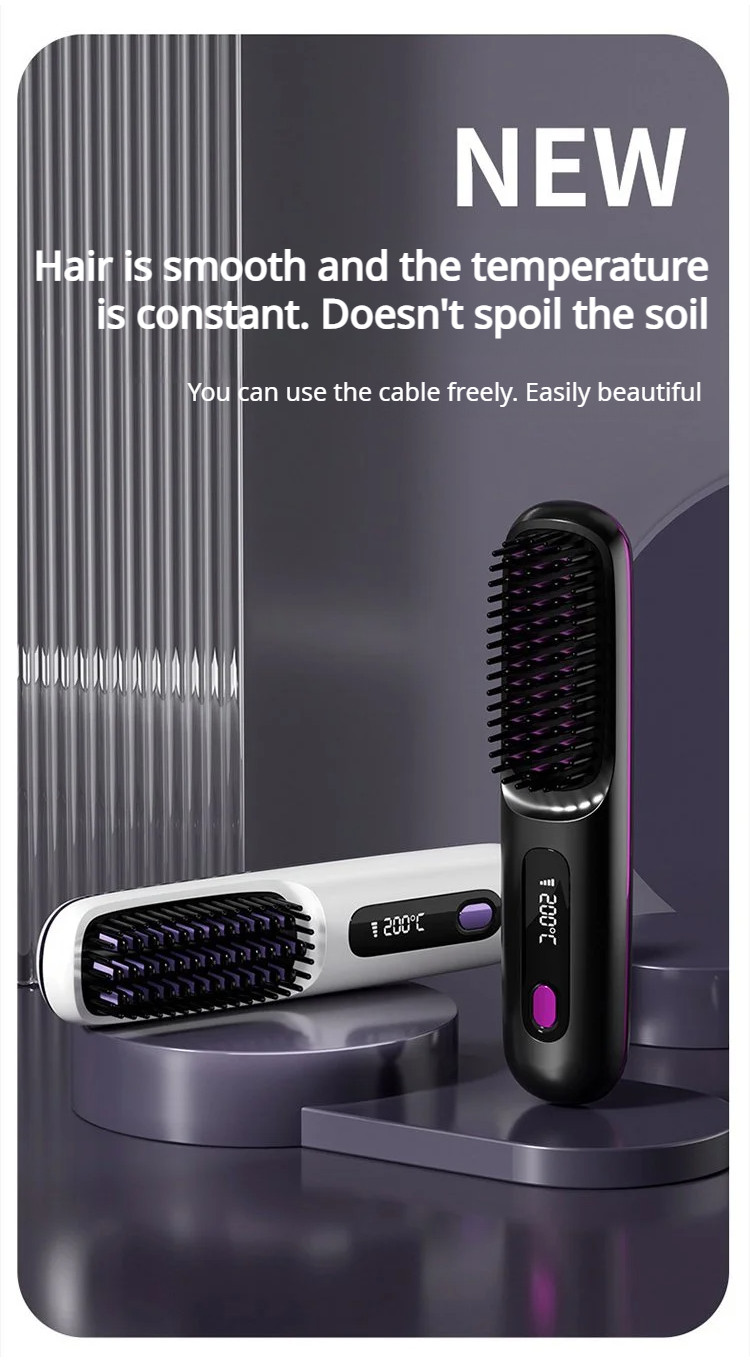 Wireless Portable Electric Comb LCD Heated Ceramic Usb Rechargeable ...