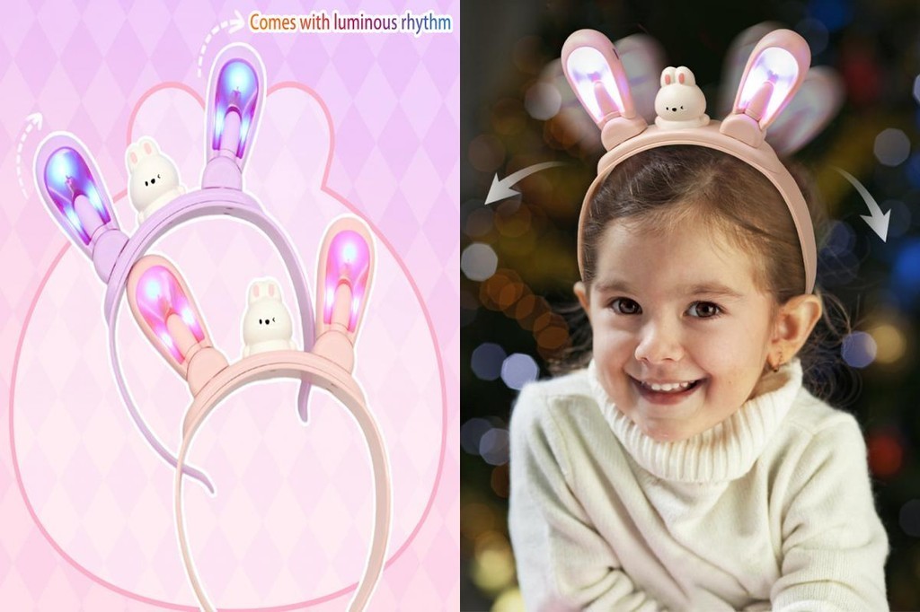 Socandy Cute Light-up Headband Swinging Bunny Ear Headband Color ...