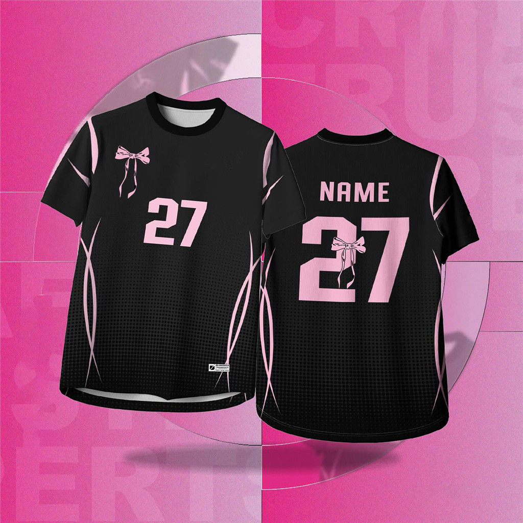 jersey black pink Jersi Oversize, Corak Ribbon Coqueete, Uniseks ...