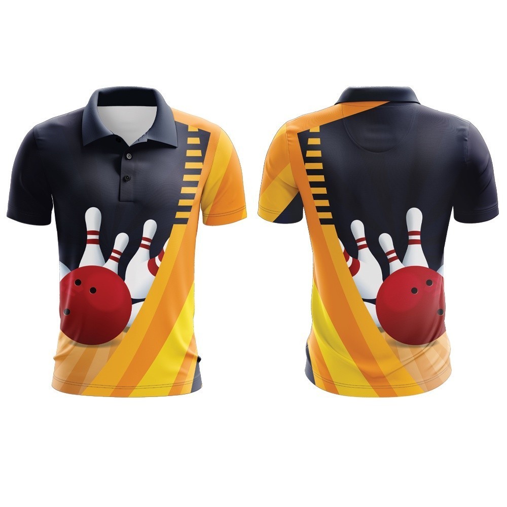 Orange Spin Strike navy biru baju bowling jersey jersi custom name nama ...