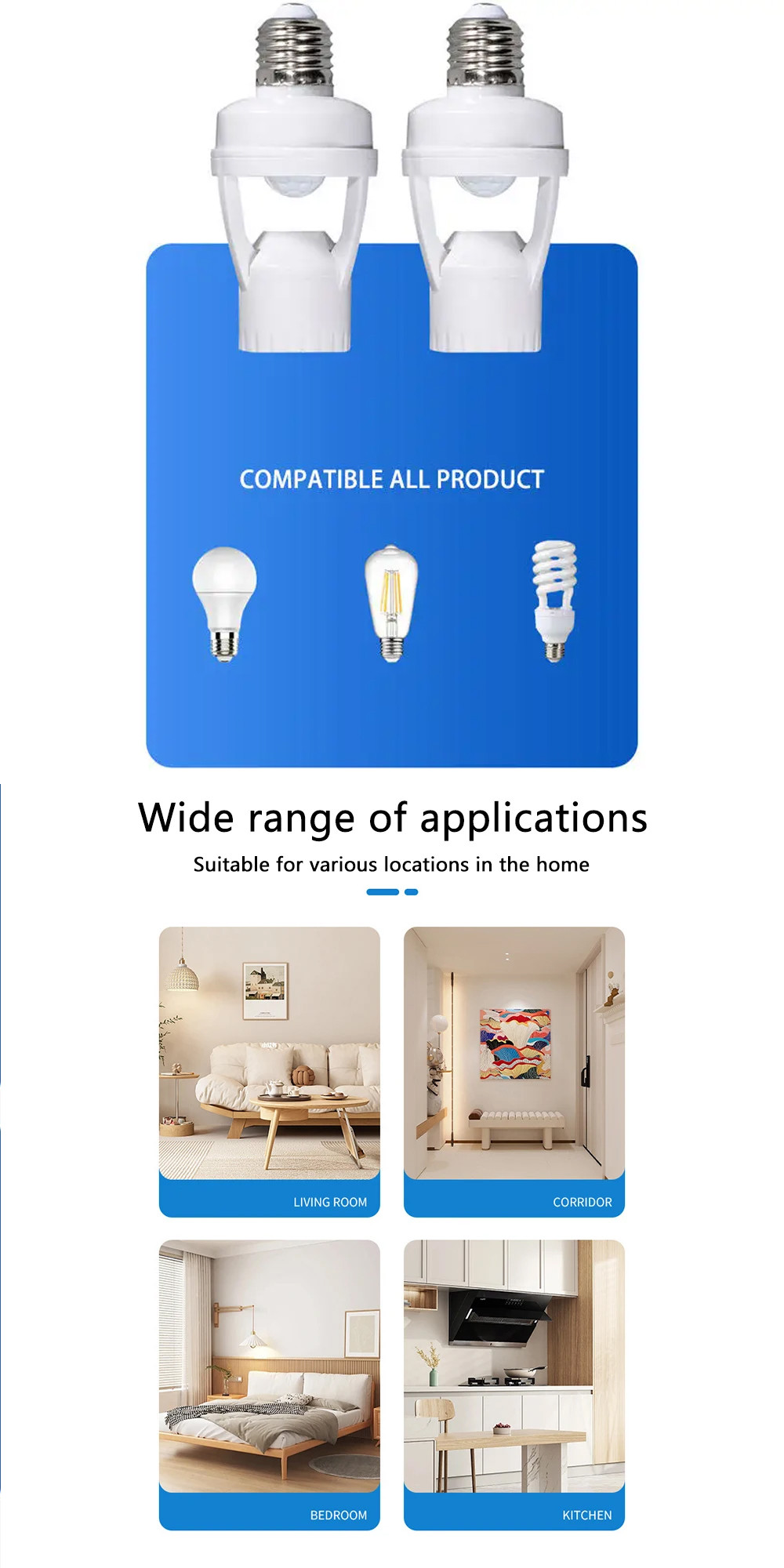 Smart Led Bulb Switch 360 Degrees PIR Motion Sensor E27 Lamp Base Bulb ...