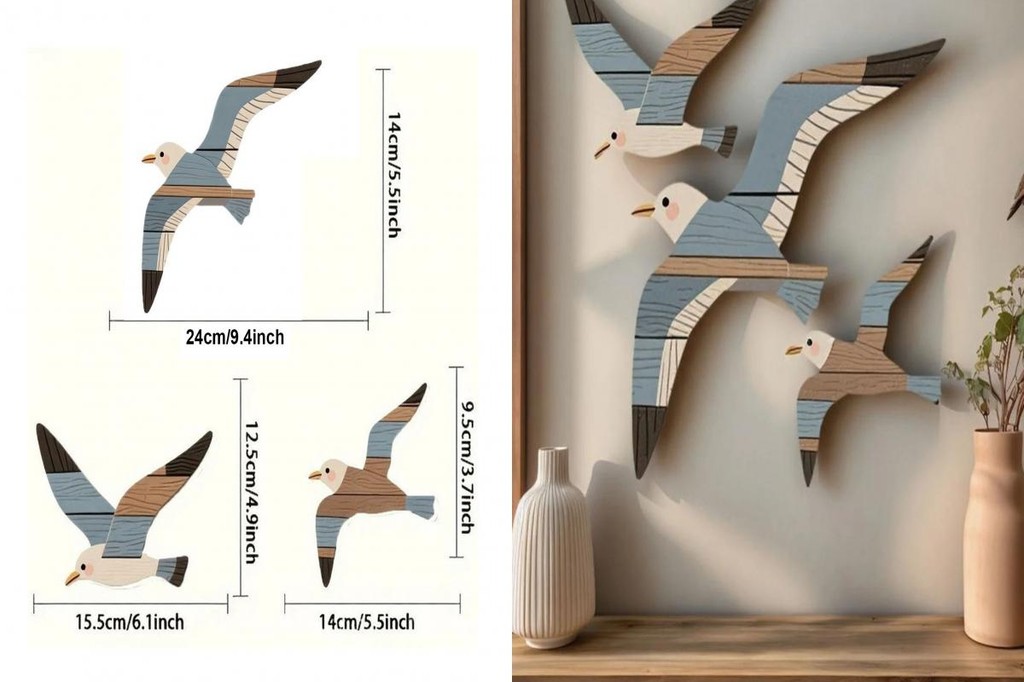 Cocoblue Wood Bird Wall Art Seagull Wall Decoration Rustic Wooden ...