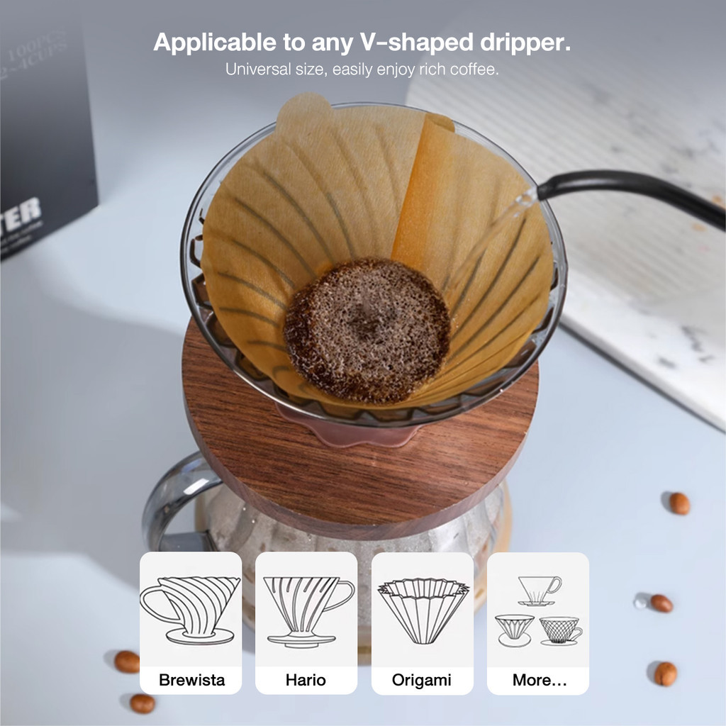 Fan / V-shaped coffee filter paper 100PCS Wood kertas penapis kopi pulp ...