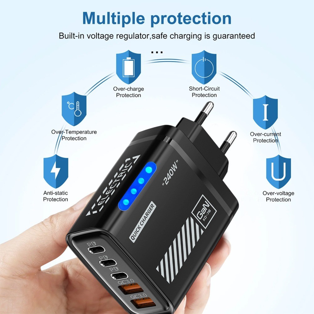 240W Dual USB+3PD Mech Wind Belt Light Phone Charger Portable EU/US ...