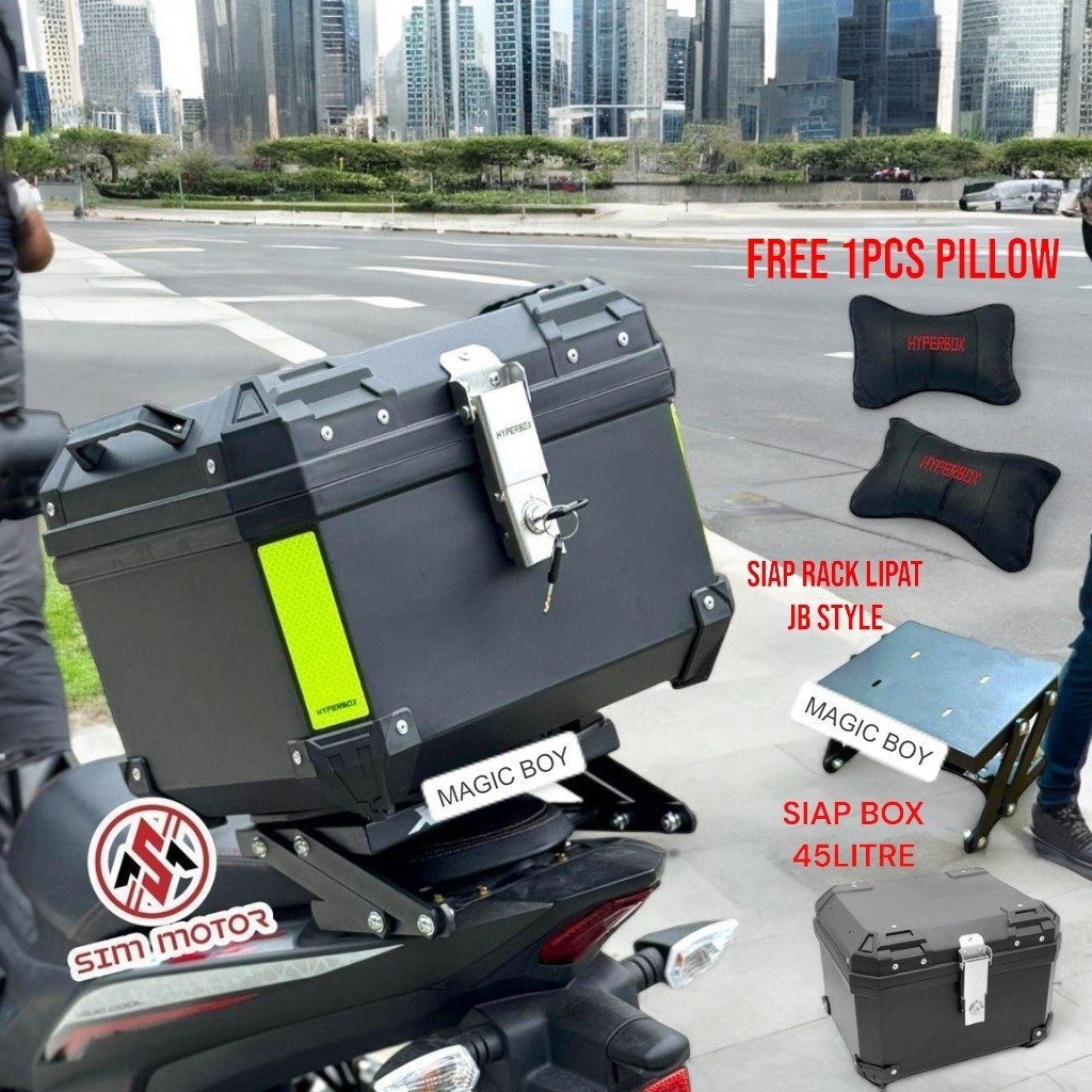45 LITRE ABS BOX BLACK MONORACK AJUSTABLE Y15ZR Y16ZR RSX150 RS150 EX5 ...