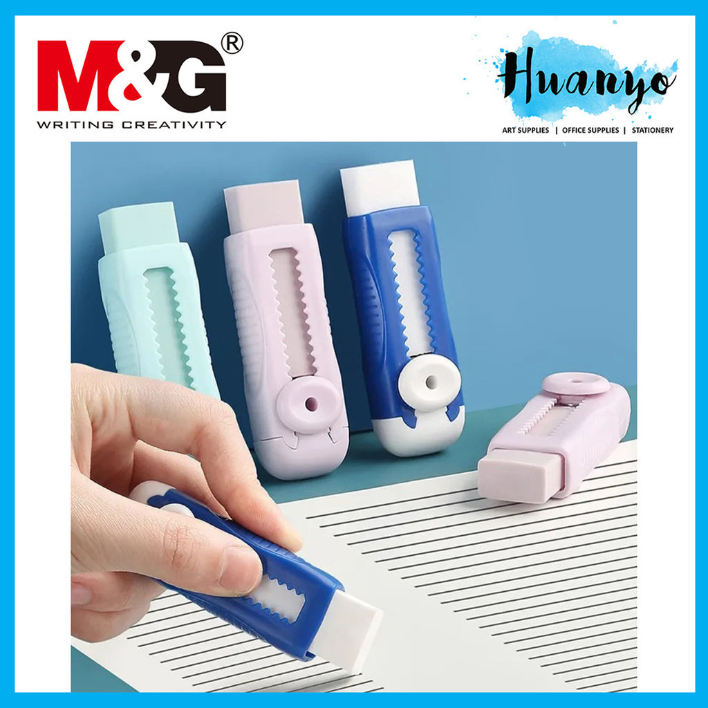 M&G Retractable Sliding Eraser Pen With Plastic Sleeve (White/Blue ...