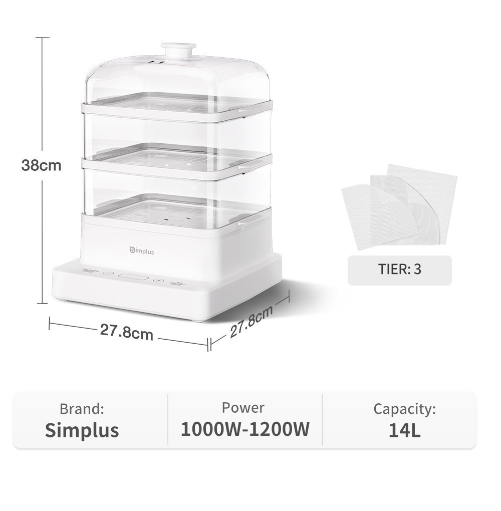 Simplus Electric Food Steamer | 3-Tier 14L Capacity | 1200W High Power ...