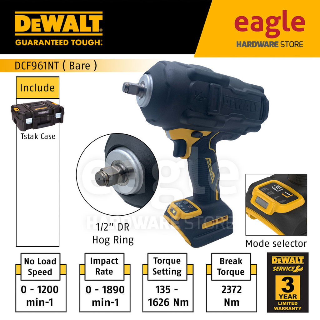 Dewalt DCF961NT-KR 1/2" 18/20V Brushless Cordless High Torque Impact ...