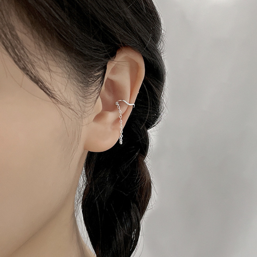 Wave Ear Cuff With Dangling Chain No Piercing Clip On Earring Wave Ear ...