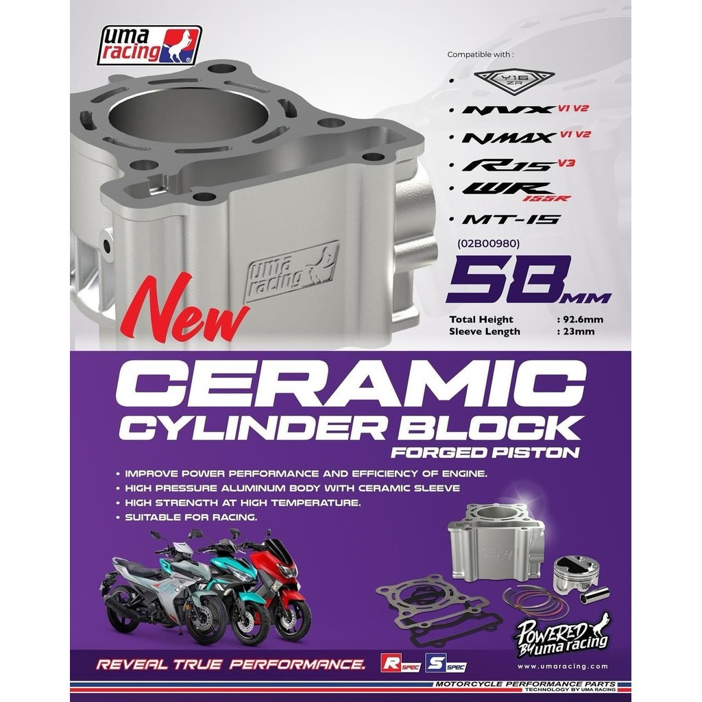 UR CERAMIC BLOCK WITH FORGED PISTON Y16ZR Y16 / NVX V1&V2 / NMAX V1&V2 ...