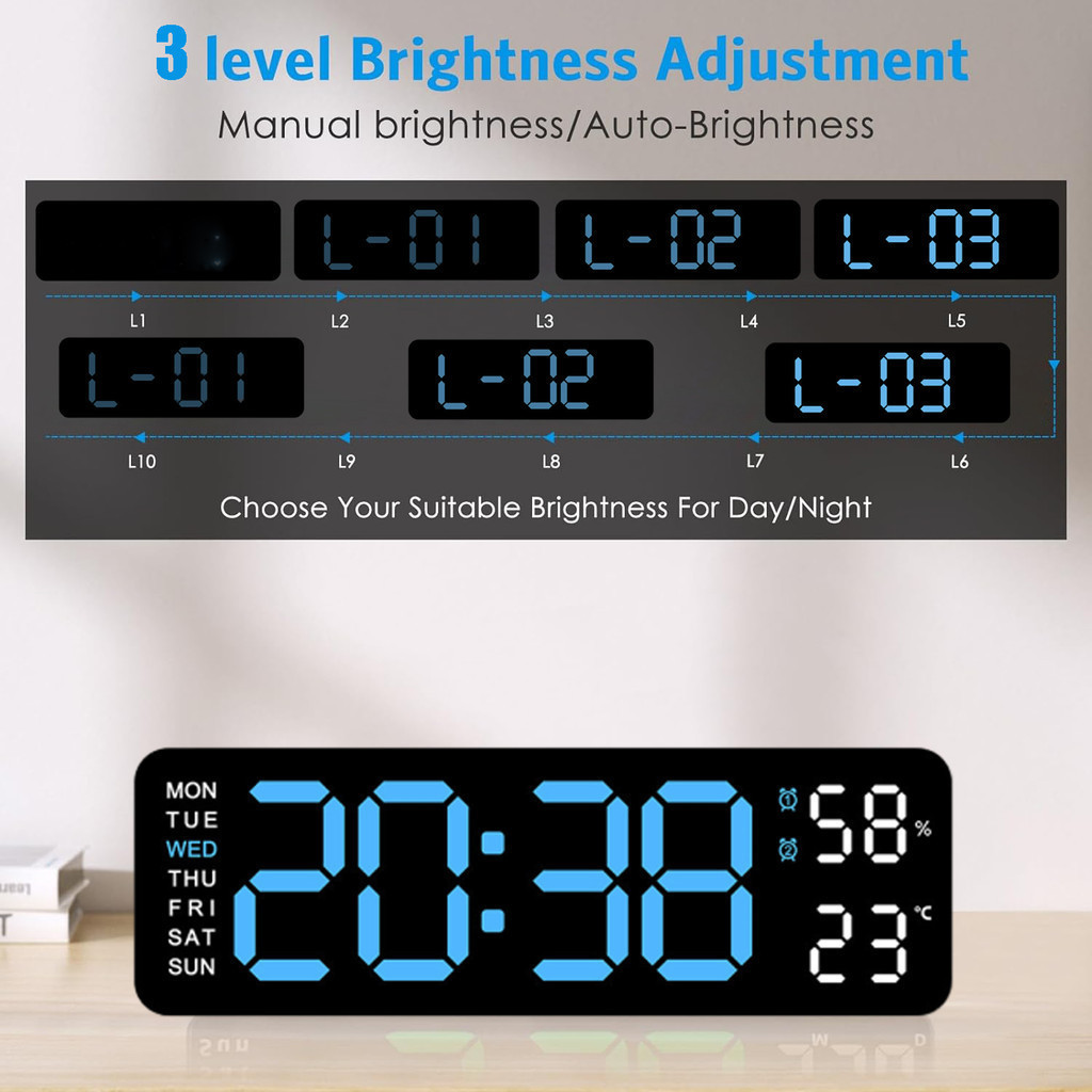 【Fast Shipping】LED Digital Wall Clock Large Display Alarm Clock for ...