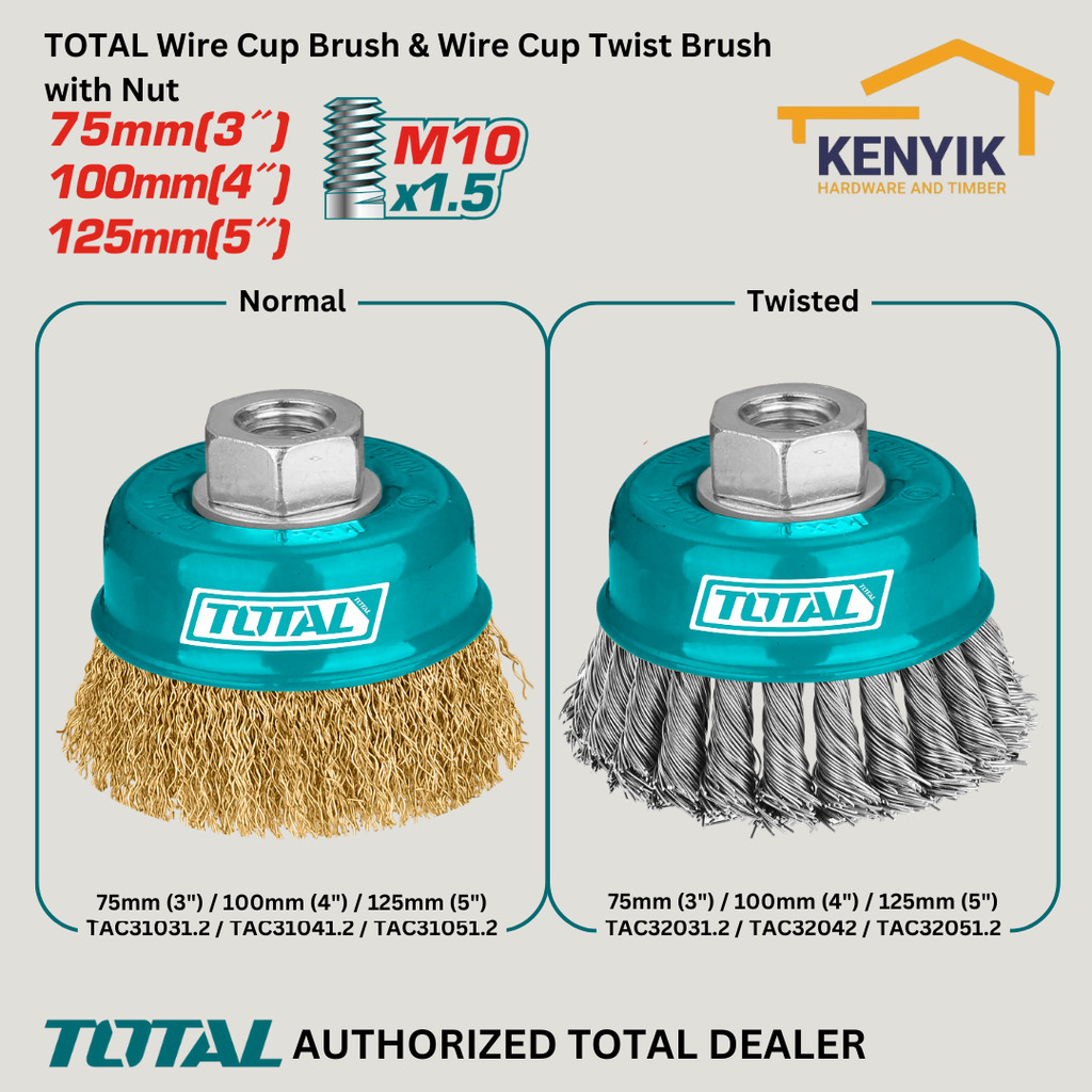TOTAL Wire Cup Brush & Wire Cup Twist Brush with Nut (Berus Wire ...