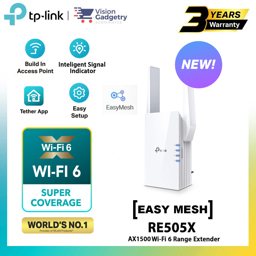 TP-Link RE505X AX1500 WiFi 6 Dual Band Range Extender Repeater EasyMesh ...