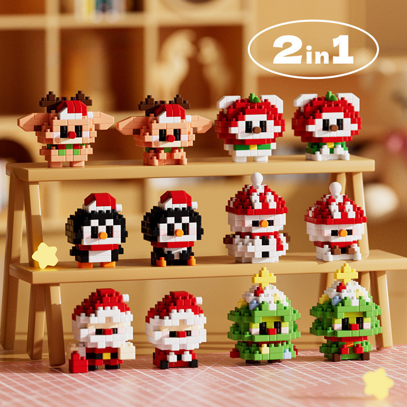 6 Styles Christmas Theme Building Blocks Santa Claus Snowman Elk Two ...