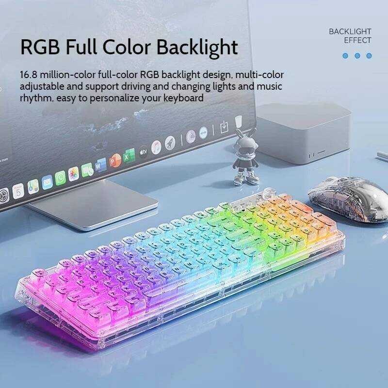Crystal Transparent Wireless Keyboard Wireless+Bluetooth+wired 3 mode ...