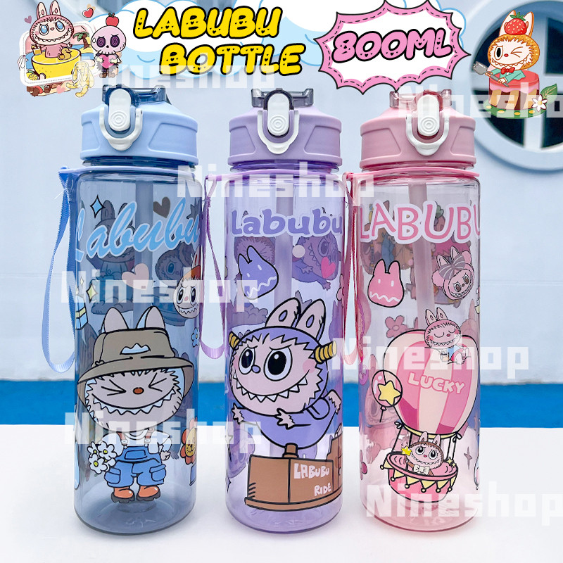 570ML/800ML Botol Air Labubu Water Bottle Kids Straw Bpa Free Botol Transparent Kawaii Travel ...