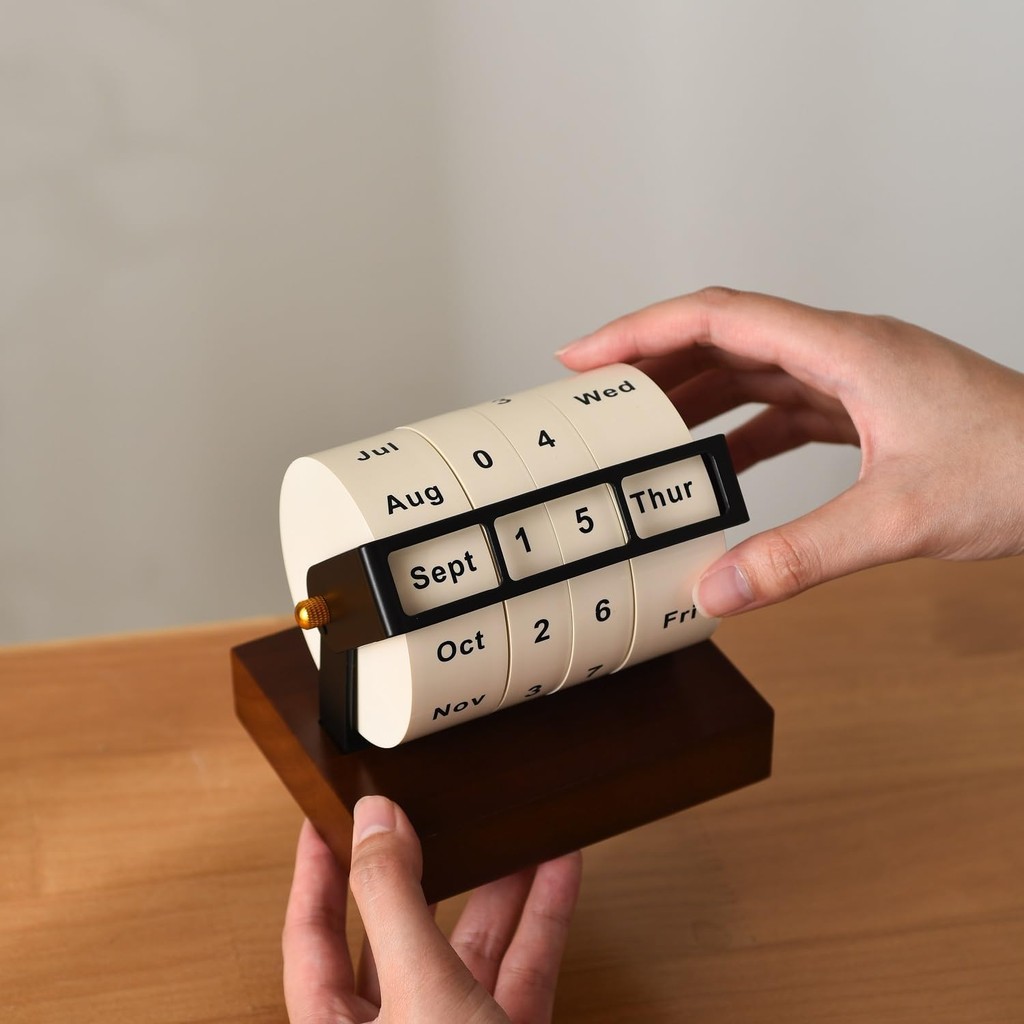 Rotary Perpetual Desk Calendar,Wooden Wheeling Calendar Month Week Day ...