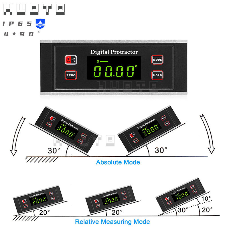 Huoto IP54 Digital Display Inclinometer Slope Ruler Spirit Level Protractor Digital Display ...