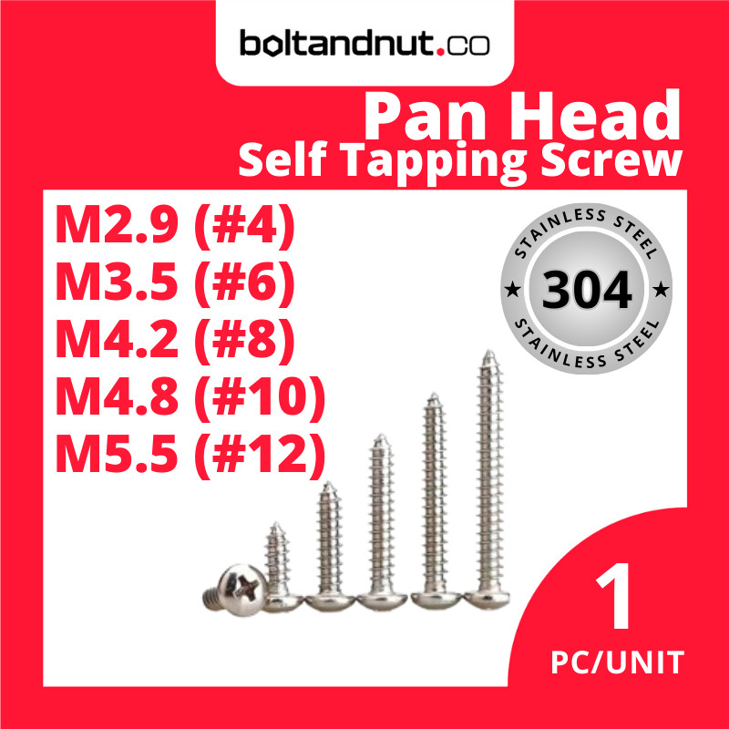 Phillips Pan Head Self Tapping Screw | SUS 304 Stainless Steel Grade A2-70 | M2.9 M3.5 M4.2 M4.8 ...