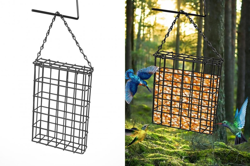 Powder Coated Bird Cage Feeder Iron Chain Bird Feeder Outdoor Hanging ...
