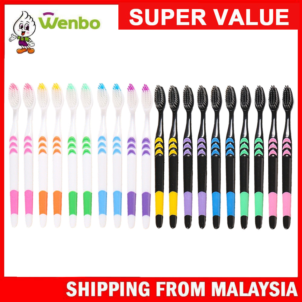 Wenbo [10pcs] Adult Toothbrush Soft Bamboo Bristle Oral Clean Care ...