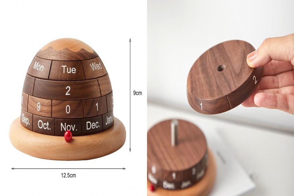 someryer| Walnut Wood Calendar Vintage Wooden Rotating Desk Calendar ...