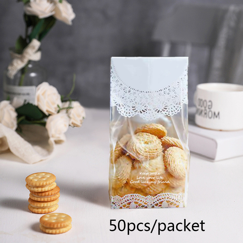 in stock 2025 New White Lace Biscuit Bag Transparent Nougat Baking Bag ...