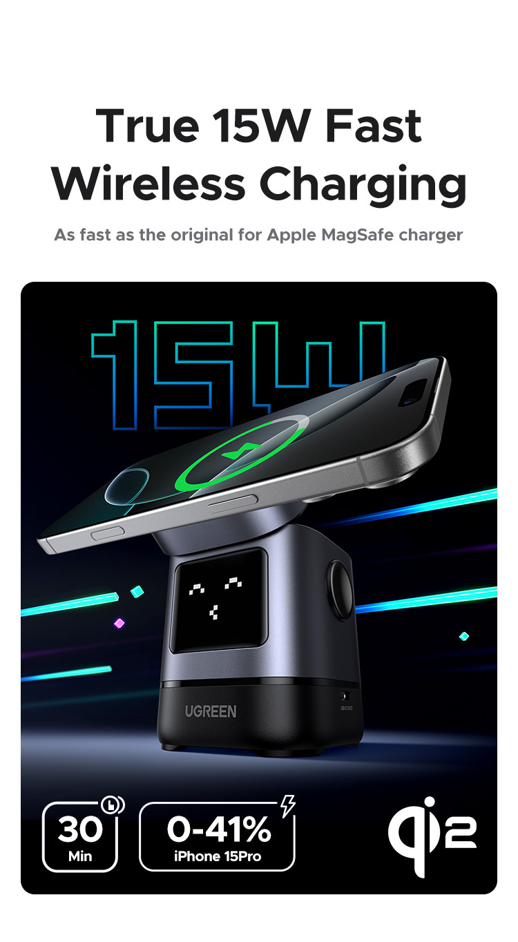 UGREEN UNO 2 in 1 Magnetic Wireless Charger 15W Qi2 Fast Charging ...