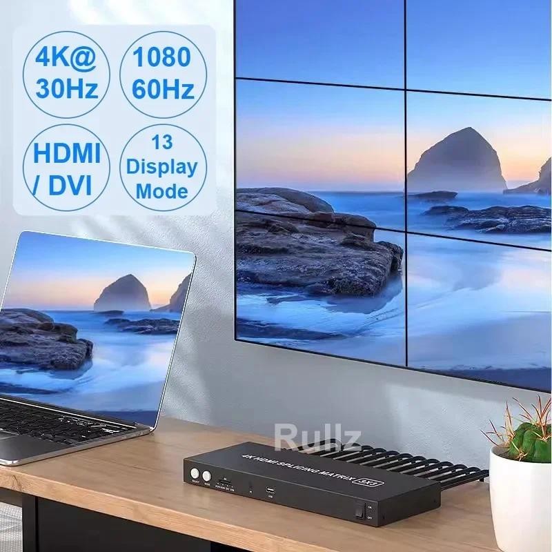 4K HDMI Splicing Matrix 3x3 Video Wall Controller Multi Screen Monitor ...