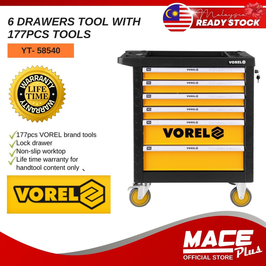 VOREL 6 Drawer Roller Cabinet Tools Chest Service Cart 177pcs Tools Box ...