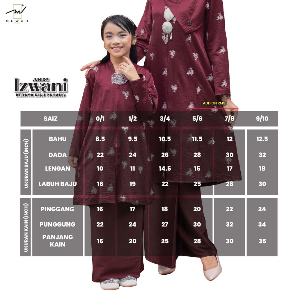 Kebaya Riau Izwani Junior By Mewah Exclusive - [Set Baju Raya dan Kain ...
