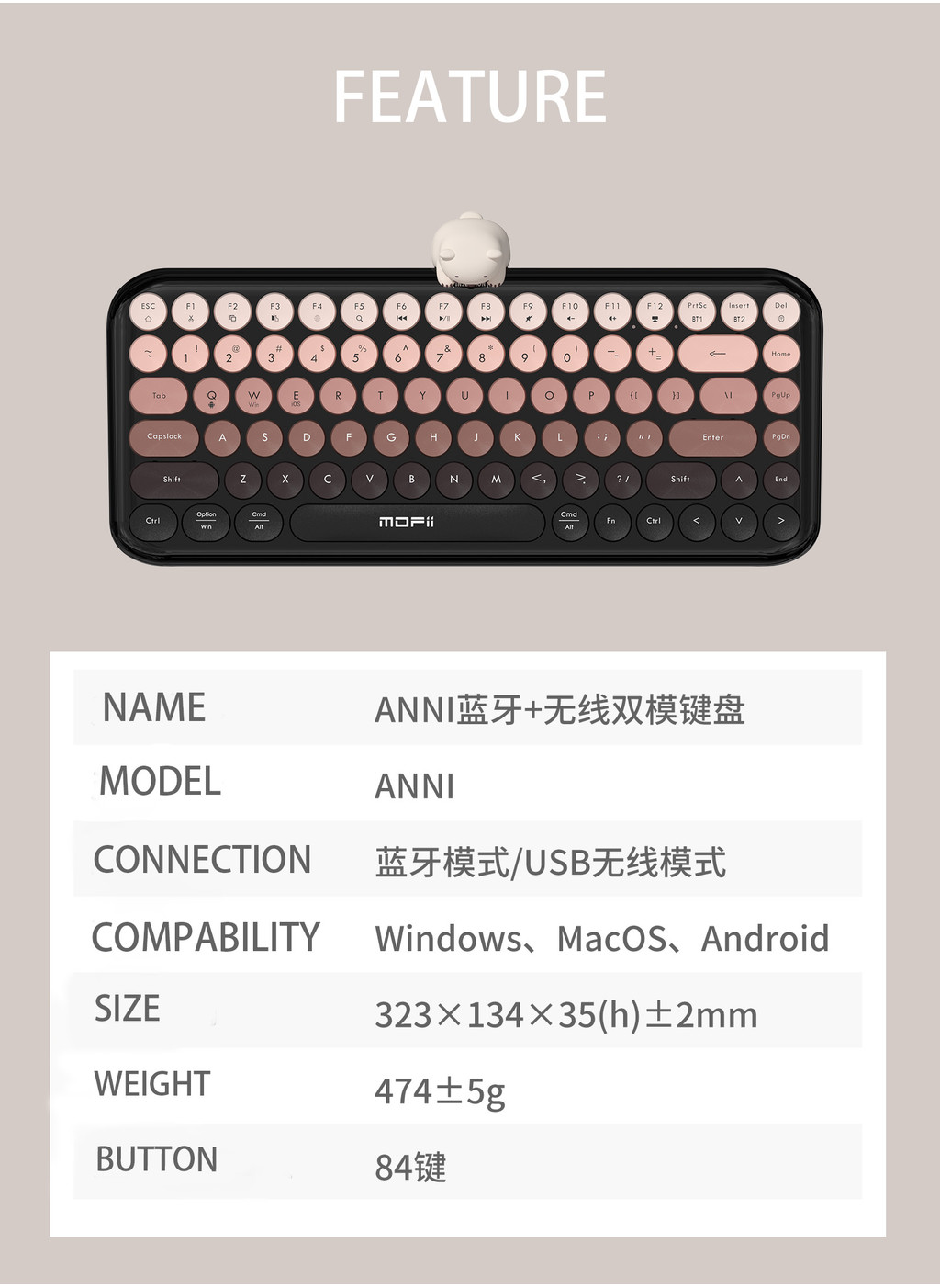 MOFII ANN Wireless Keyboard Dual Mode Bluetooth PC/Office Laptop ...