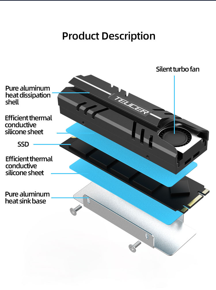 TEUCER M.2 SSD NVMe Heat Sink 2280 Solid State Disk Air Circulation ...